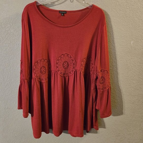 Hannah | Tops | Hannah Womens Red Boho Top Lace Medallions On Front ...